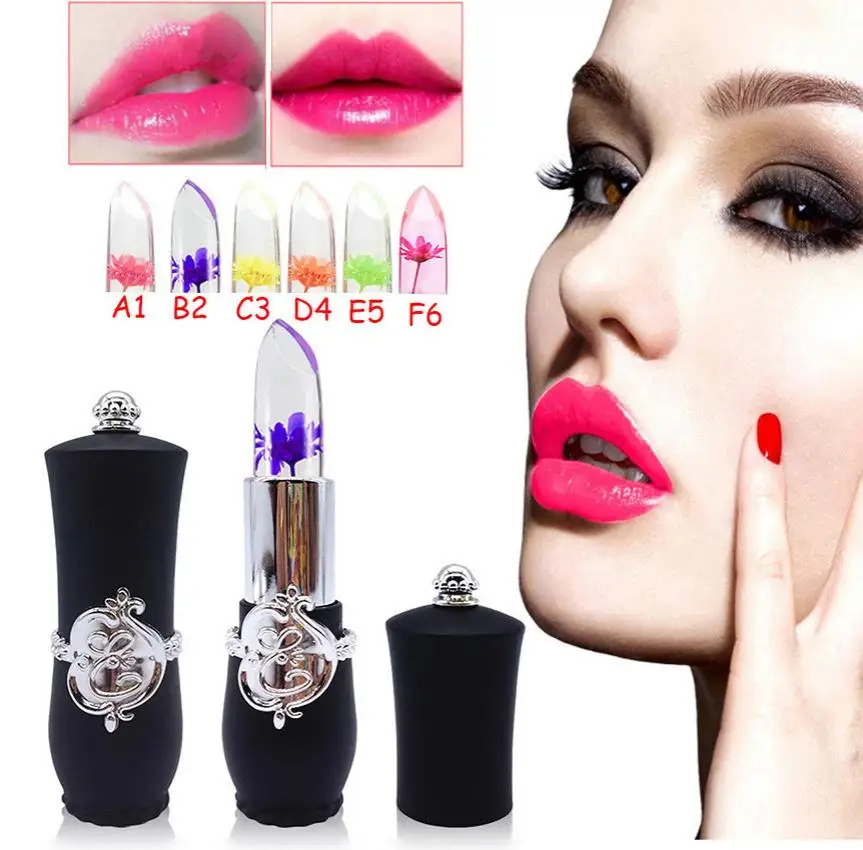 Women Beauty Transparents Flower Crystal Jelly Flower Lipstick Magic ...