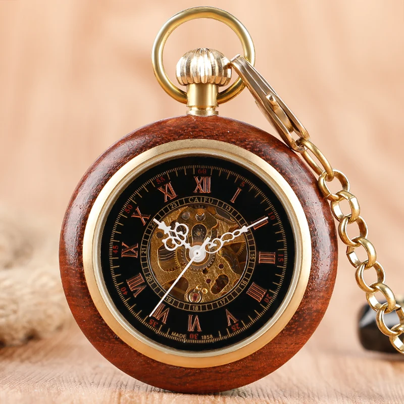 Unique Pocket Watch Mechanical Hand Winding Watches Men Wood Around ...