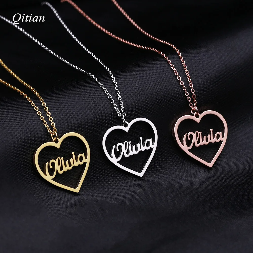 Personalized Heart Name Necklace Stainless Steel Customized Nameplate