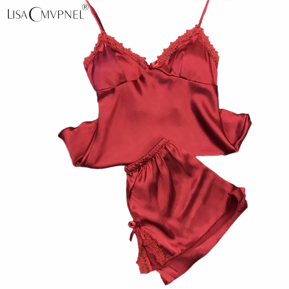 Lisacmvpnel Rayon Silk Soft Sleepwear Sexy Spaghetti Strap Pajamas Set