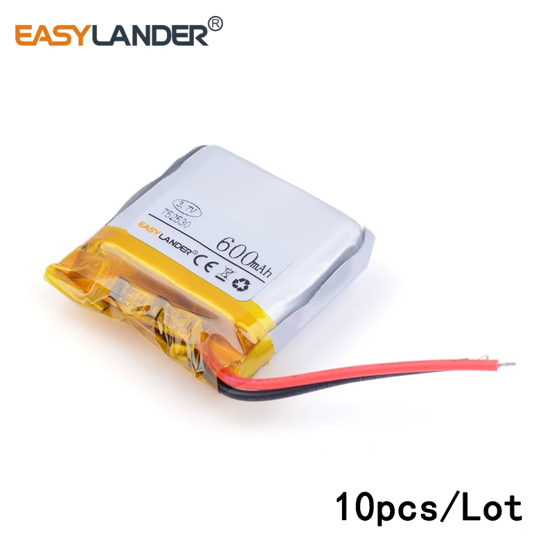 10 sztuk/partia 752530 600MAH 3.7v litowo jonowy polimerowy akumulator ...