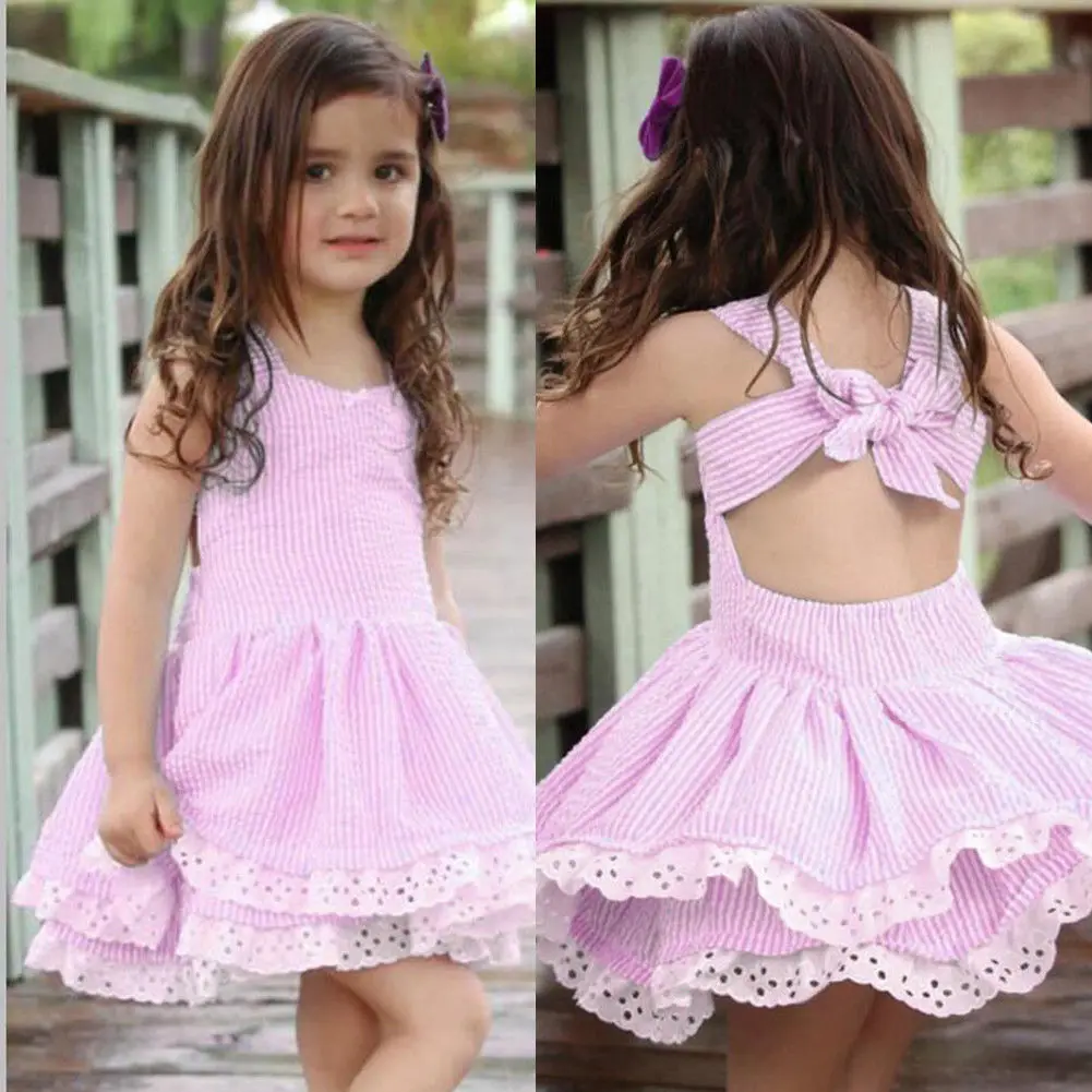 Summer Kids Baby Girls Dress Elegant Girl Sleeveless Backless Lace ...