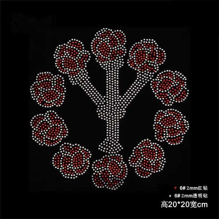 2pc/lot Red Rose Design Rhinestones Motif Iron On Applique Patches Hot ...