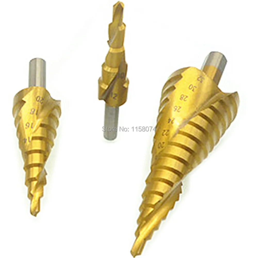 3pcs High Speed Steel Step Drill Cone Titanium Spiral Flute Step Drill ...