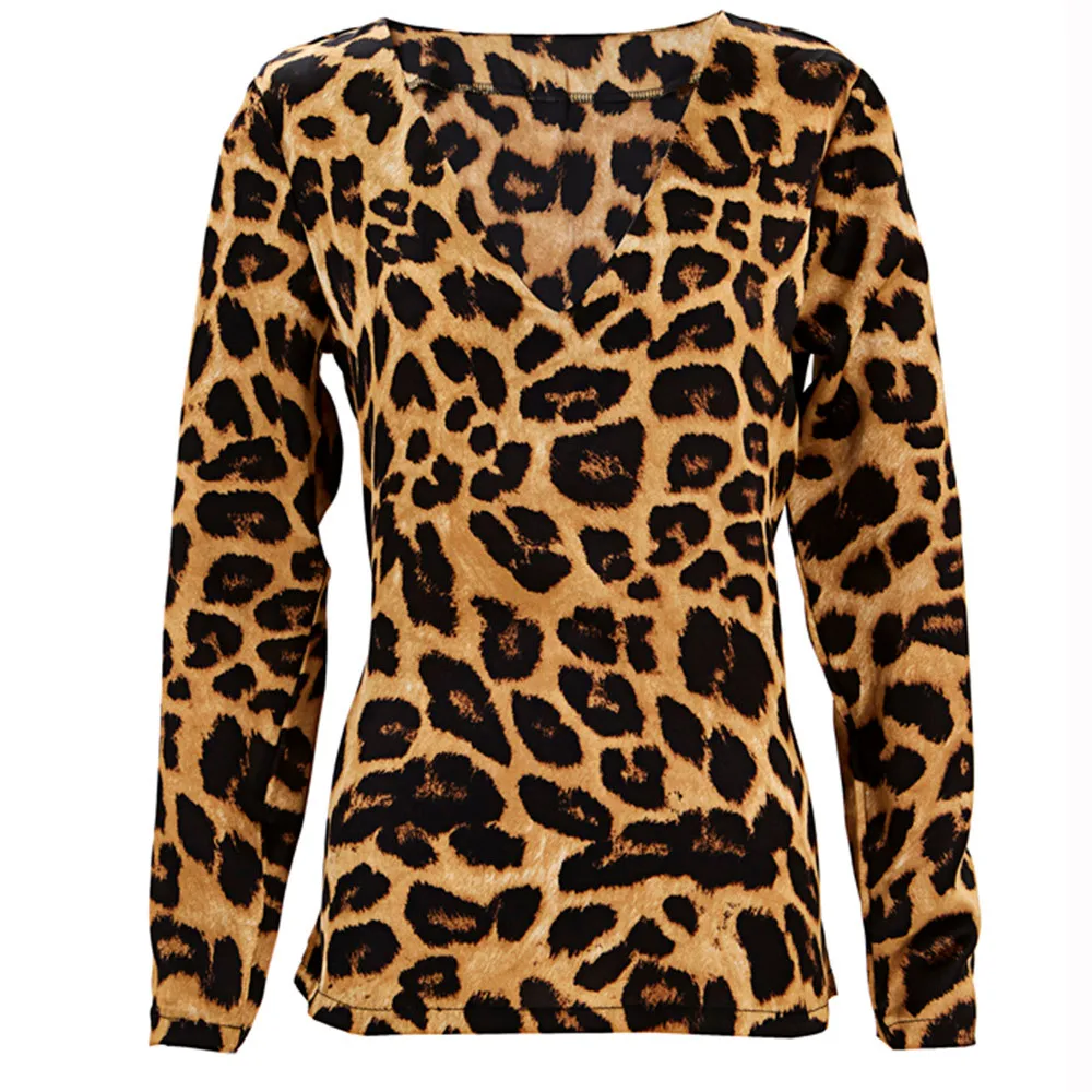 Buy Womens V Neck Leopard Print Casual Loose Tops
