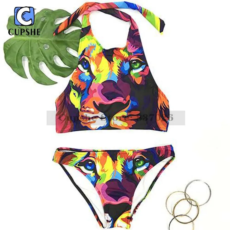 Cupshe Play The Game Lion Halter Bikini Set Women Summer Sexy Swimsuit