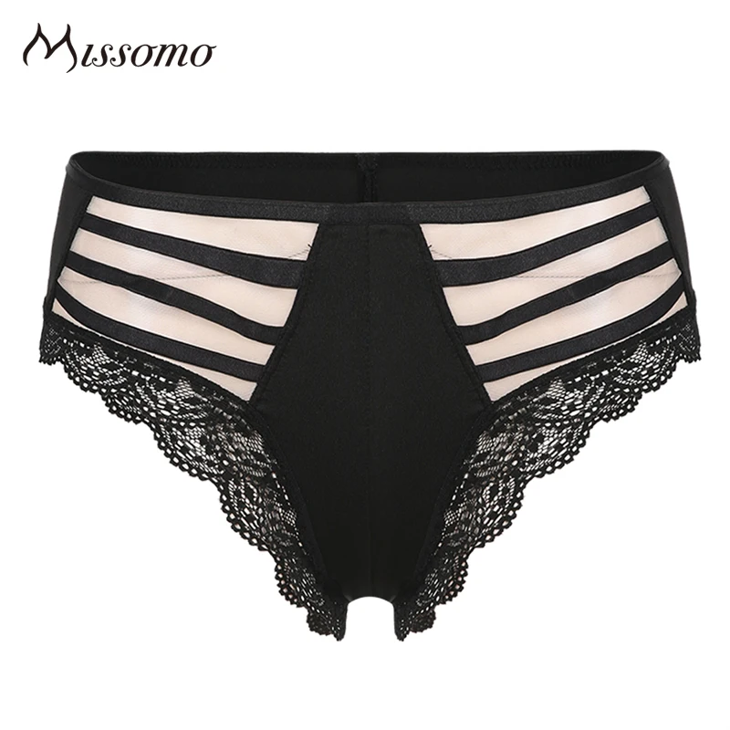 Missomo Sexy Black Lace Panties Women Hollow Out Patchwork Mesh Semi ...