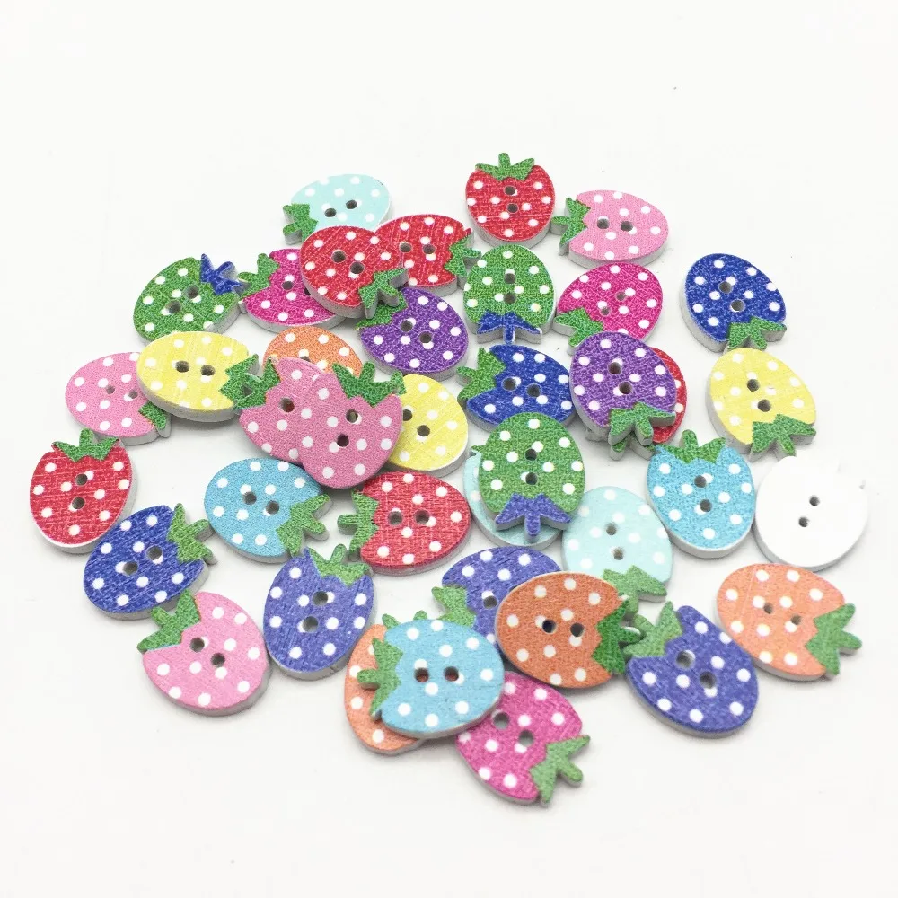 100pcs 12x16mm Mixed Wood Strawberry Buttons 2 Holes Dress Sweater ...