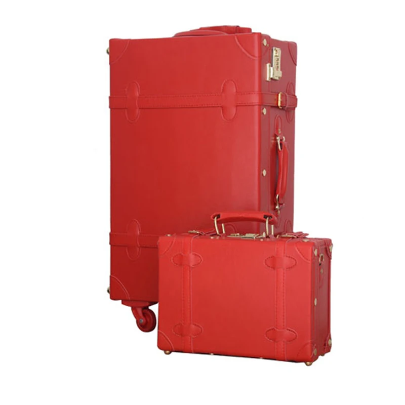 12 22inches retro suitcase box,female korea fashion red bride luggage ...