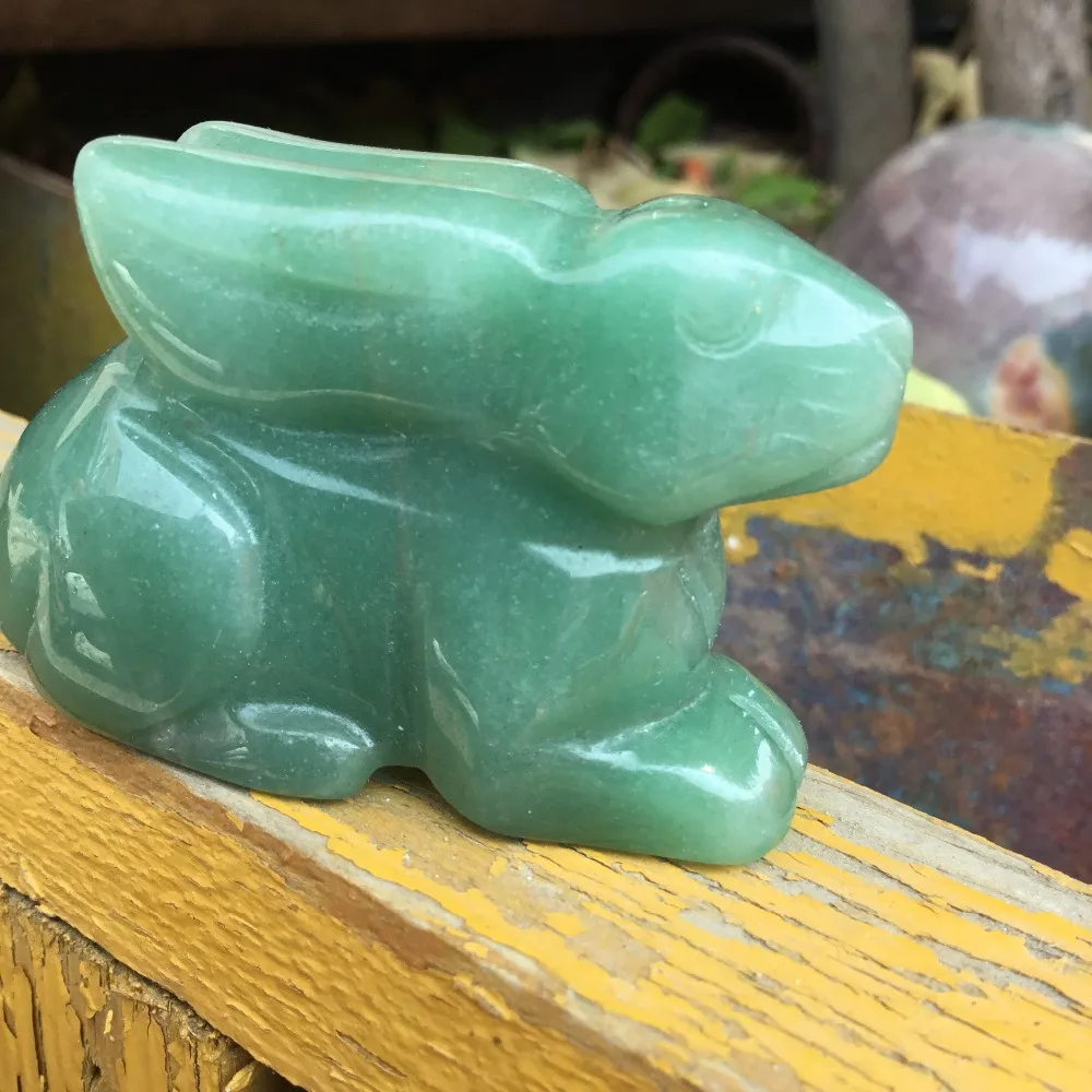 Natural Stone Crystal Carved Rabbit Gr4een Jade Aventurine Quartz ...