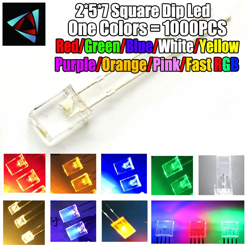 1000pcs 2x5x7 Square Led 257 Mm Light-emitting Diodes Red White Blue ...