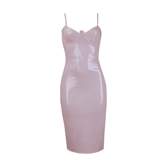 New Lady Sexy Dress PVC Bodycon Strape Dresses Women Shiny Faux Patent ...