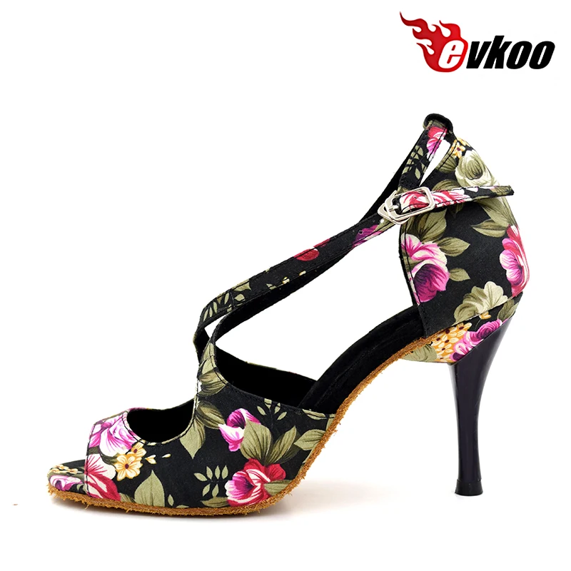 Evkoodance Zapatos De Baile Latino Shoes Flower Pattern Satin Material ...