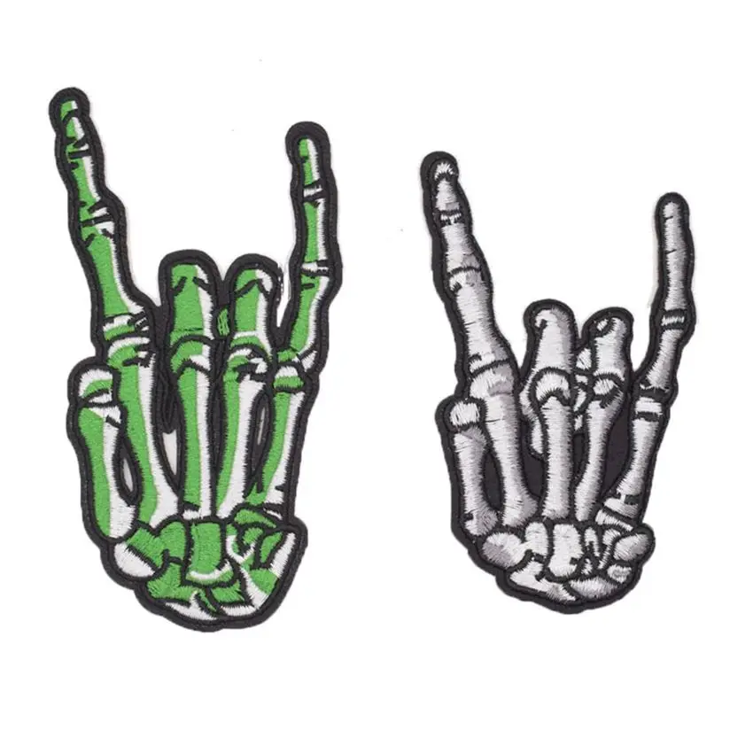 2018 Parches Embroidery 2pcs Skeleton Devil Horns Fingers Zombie Dead ...