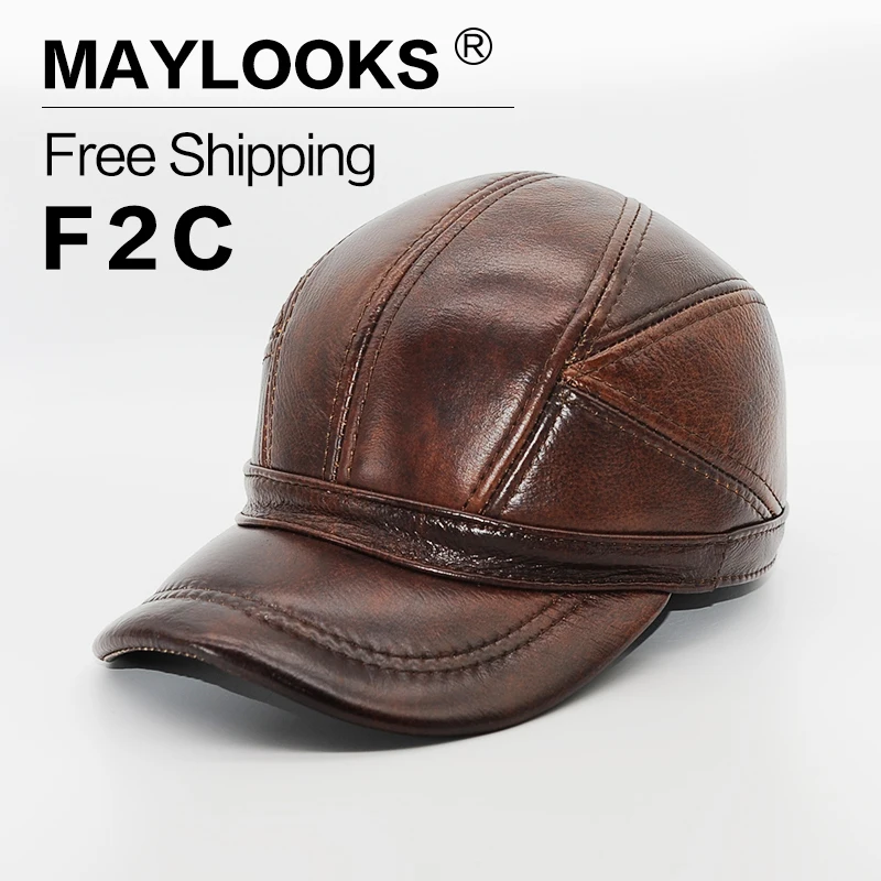 Maylooks Genuine Leather Hats for Men Baseball Cap Men's Winter Hats ...