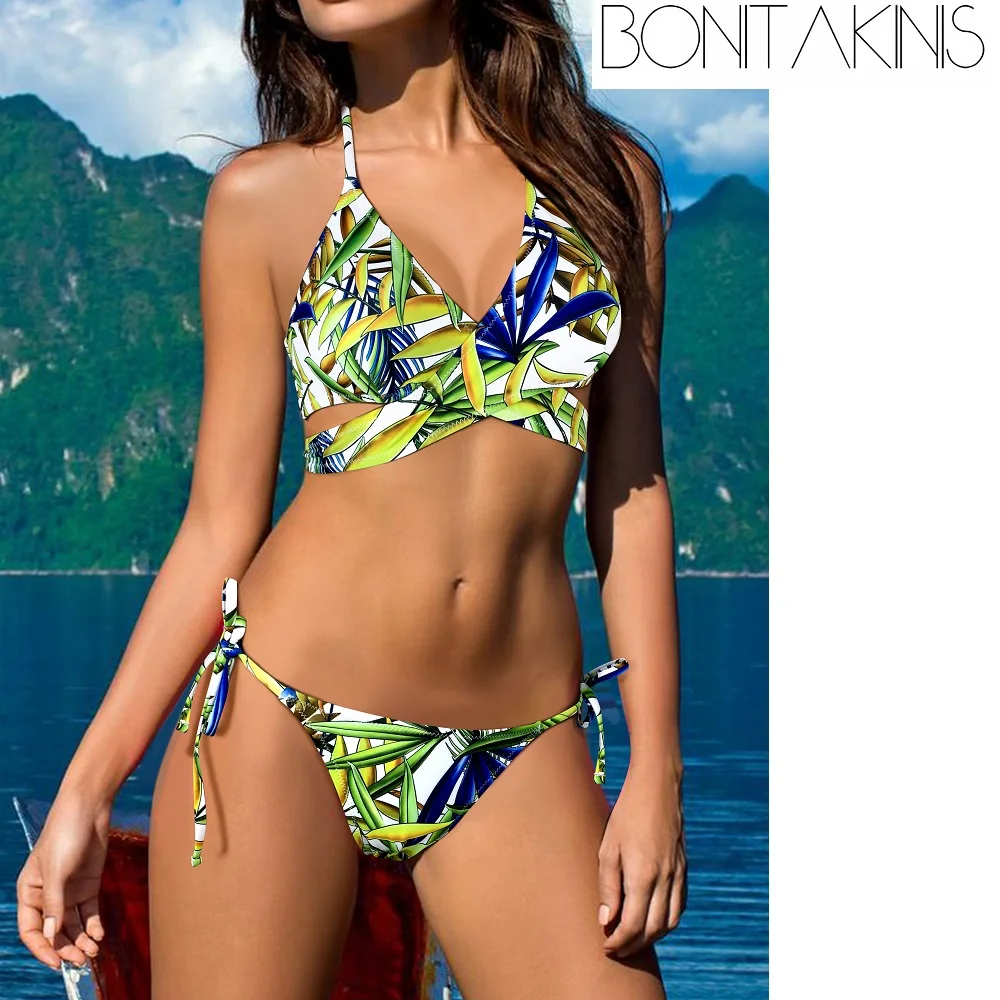Bonitakinis Swimwear Sexy Women Micro Bikini Floral Print Bathing Suit