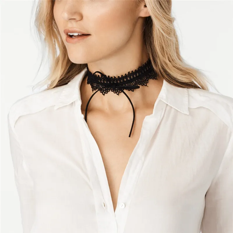 Black Lace Velvet Choker Necklace Women Gothic Tattoo Choker Bow Tie