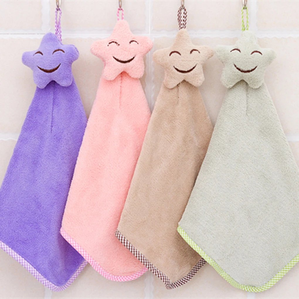 Smiling Face Hanging Hand Towels Kitchen Towel Coral Velvet Absorbent