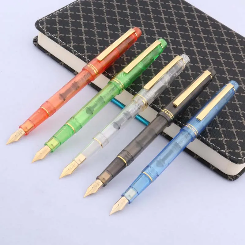 transparent-Fountain-Pen-Plastic-classics-rotation-goldenTrim-ink-pen ...