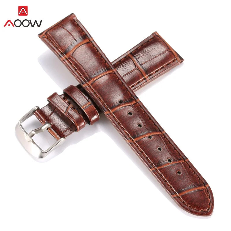 AOOW bracelets de montre en cuir véritable noir marron femmes hommes ...