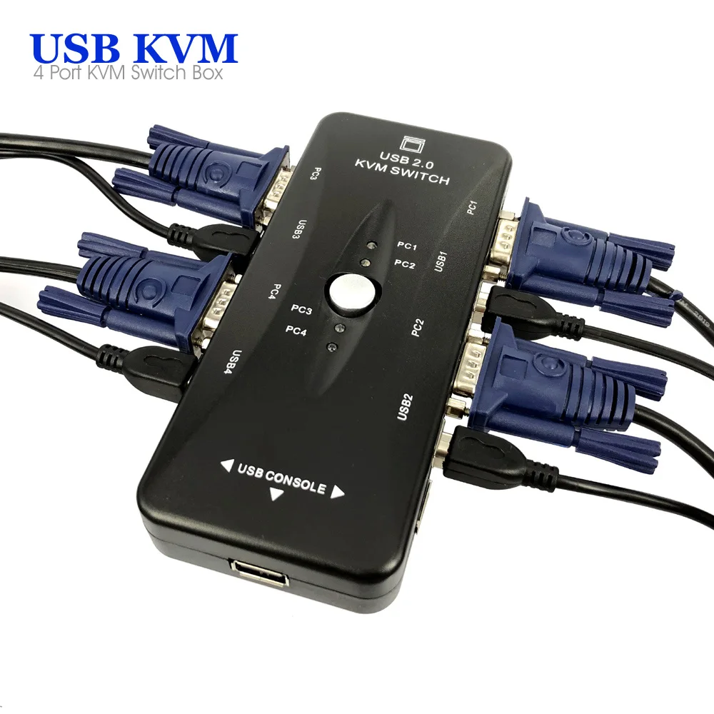 케이블 포함 USB 2.0 KVM 스위치 박스 어댑터, 프린터 모니터 연결, 1 세트 키보드 마우스 제어, 컴퓨터 4 대, 4 포트|KVM 스위치| - AliExpress