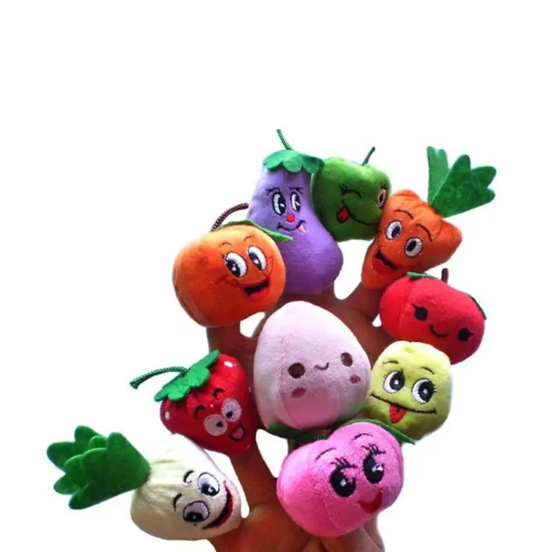 10Pcs Cartoon Vegetable Fruit Dolls Finger Puppets Set Mini Plush Baby ...