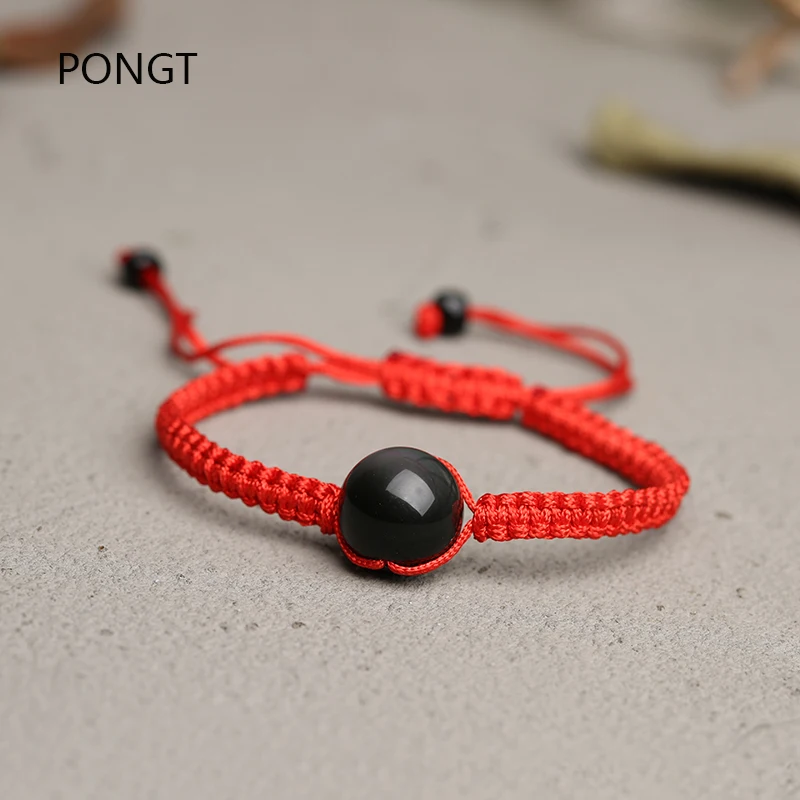 Natural Obsidian Men Red Thread Bracelet For Women Stone Bead Evil Eye ...