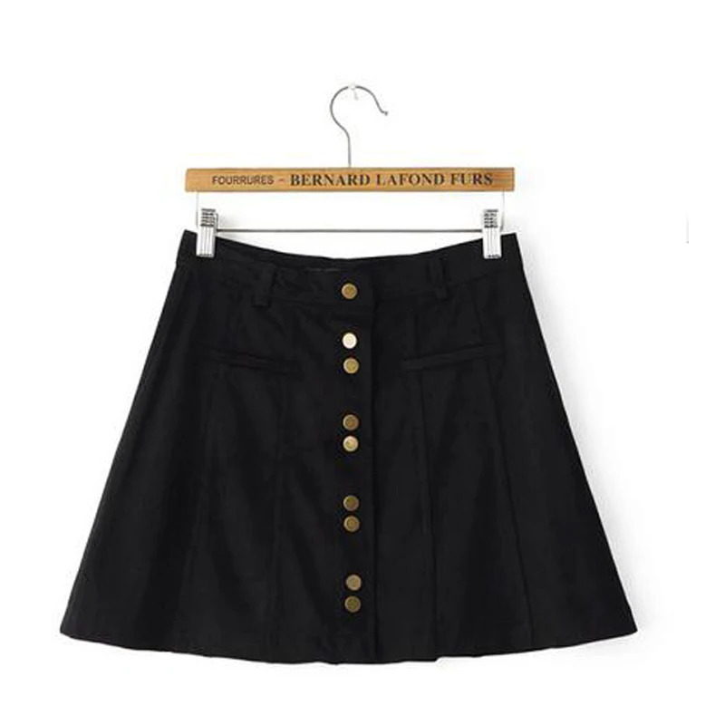 Black Suede Button Front Skirt a line mini skirts womens WL237|button ...