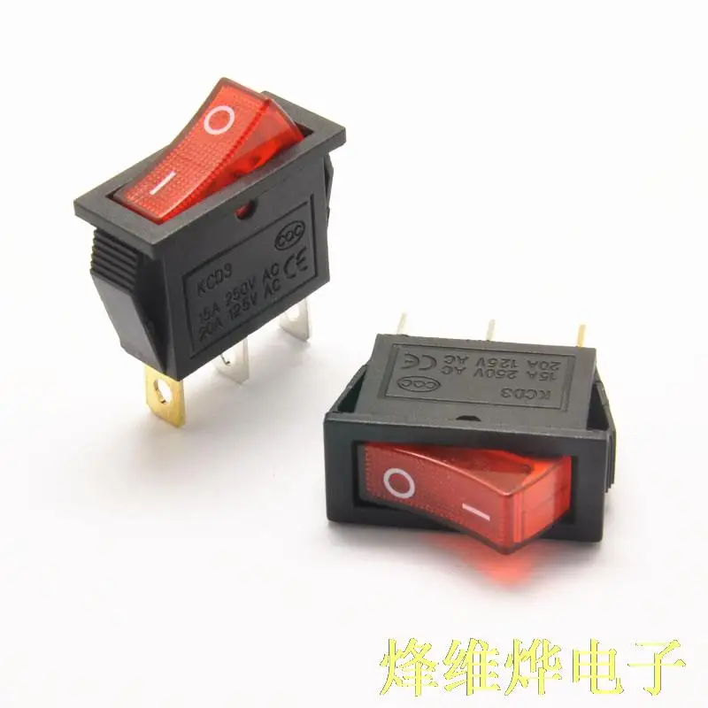 Thin-red-rocker-switch-KCD3-101N-KCD2-3-feet-2-files-illuminated-15A ...
