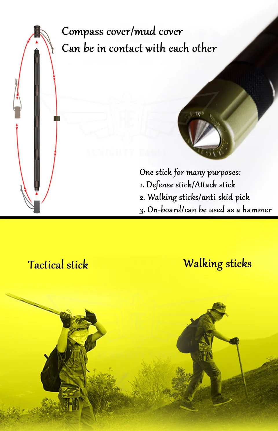 Almighty Eagle Outdoor Defense Tactical Stick Alpenstock Hiking Camping ...