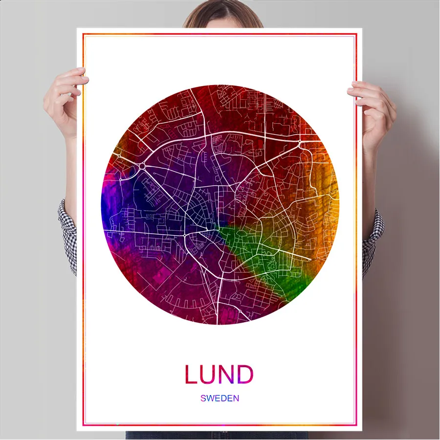 Abstract World City Map LUND Sweden Print Poster Print on Paper or ...