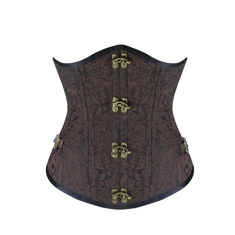 New Steampunk Corset Brown Black Steel Bone Underbust Corsets Dobby