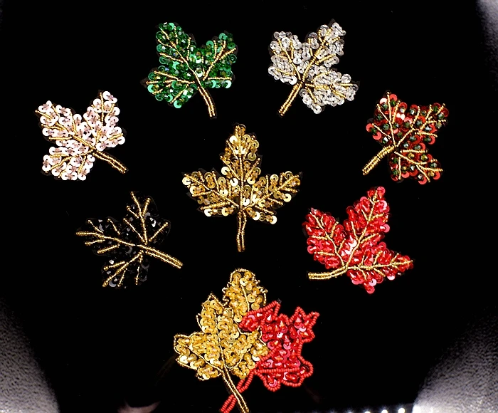 2 pieces Manual Beaded Maple Leaf Patches Sew On Embroidered Patch ...
