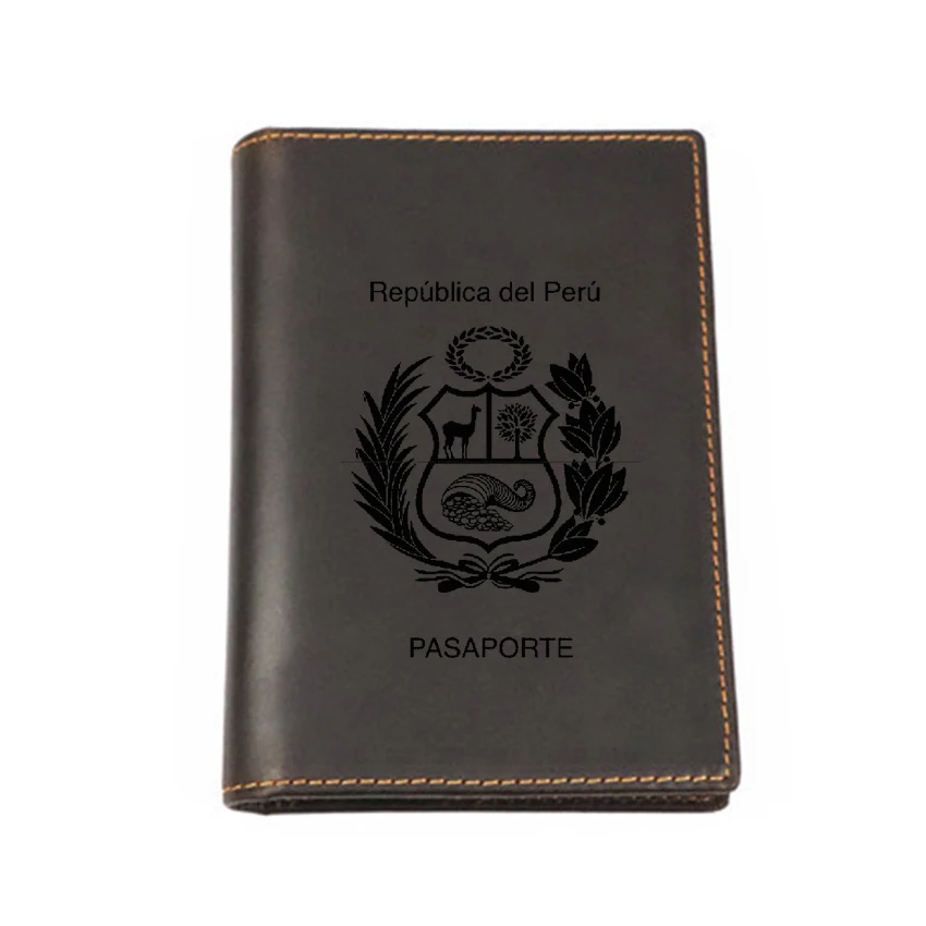 Engraved Peru Passport Cover Vintage Cowhide Leather Card Holders Custom Name Passport Wallet