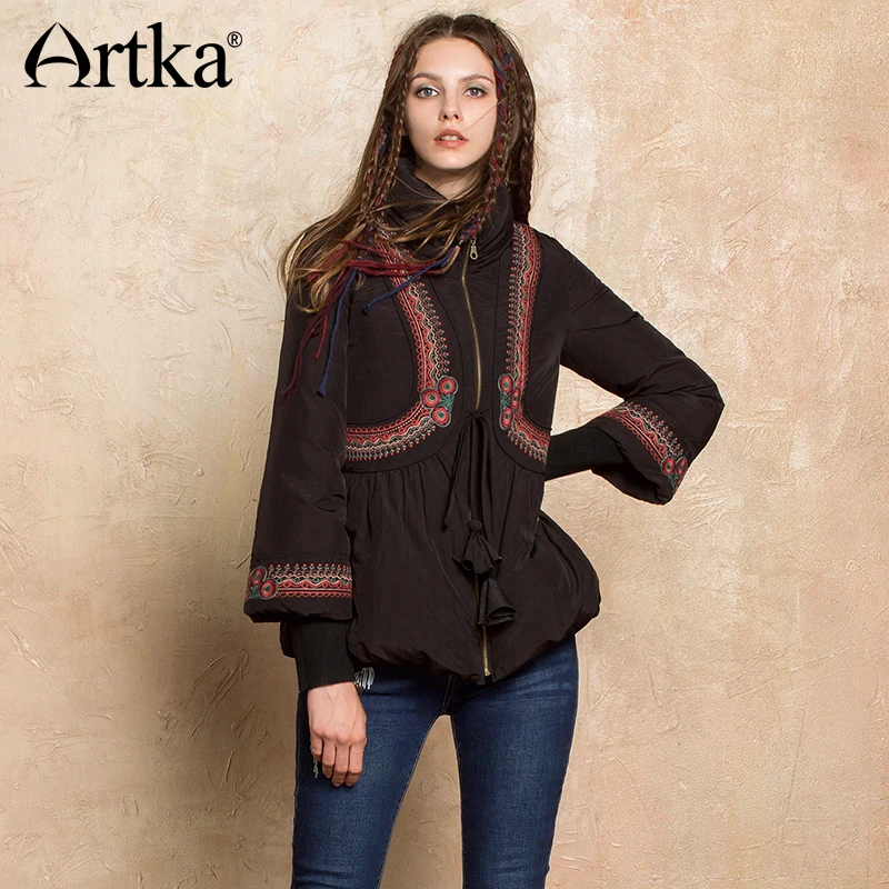 ARTKA 2018 Winter New Female 90% White Duck Down Embroidered Ribbon ...