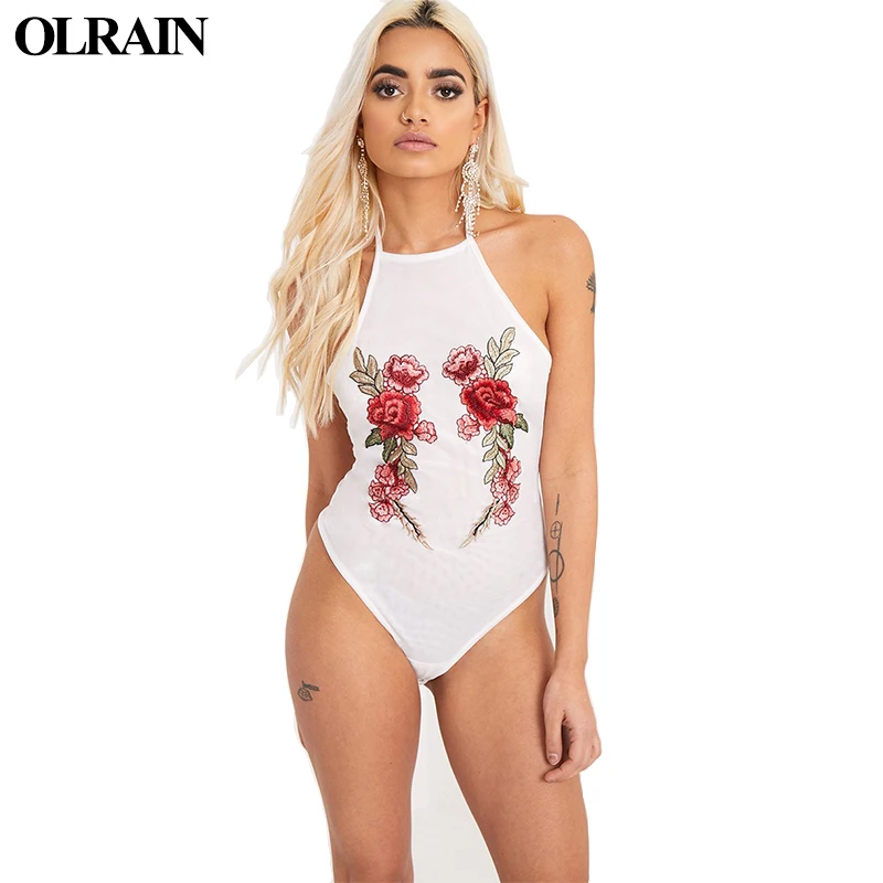 Olrain 2017 Women New Bodysuits Flower Print Sexy Club Jumpsuits