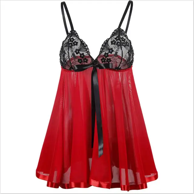 Baby Doll Sexy Lingerie Plus Size Transparent Lace Sleepwear Porn Dress Deep V Neck Hot Erotic ...