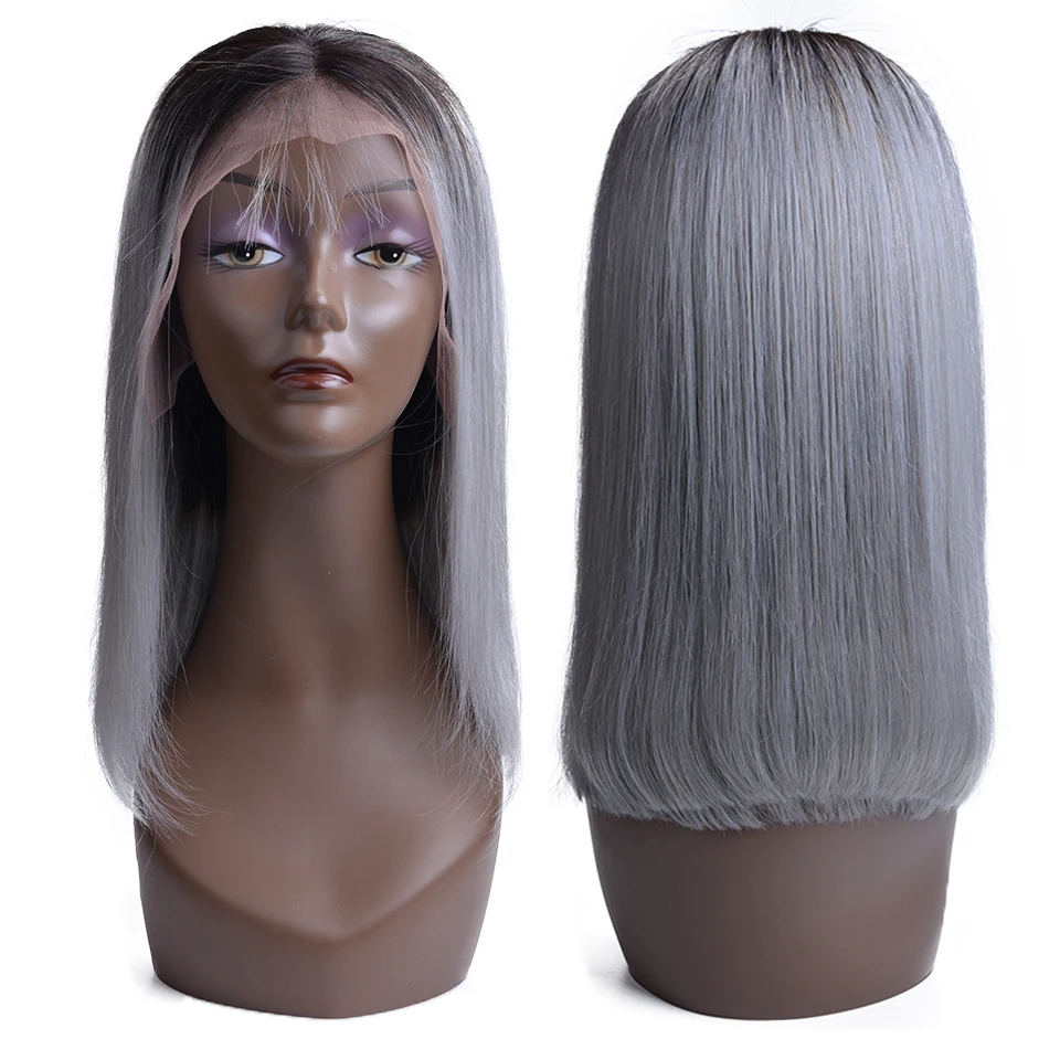 T1b/gris Bob 13x4 dentelle frontale perruques perruques de cheveux ...