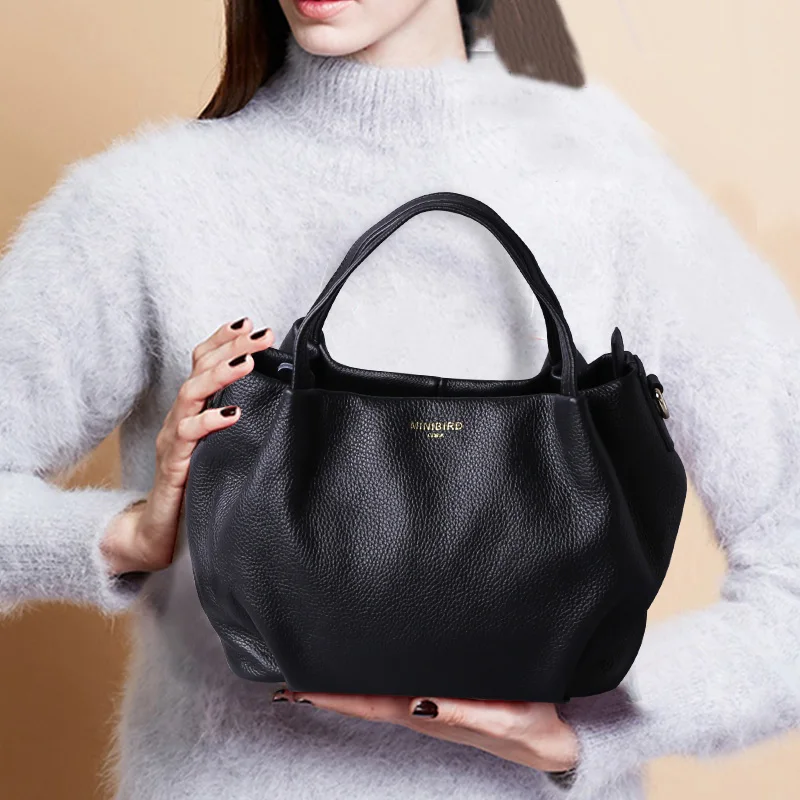 Countryside Element Basket Shape Handbags Women Genuine Leather Totes ...