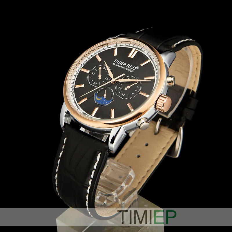 DEEPRED Nice Gold Watch Case Luxury Moon Phase Black Quartz Sport ...