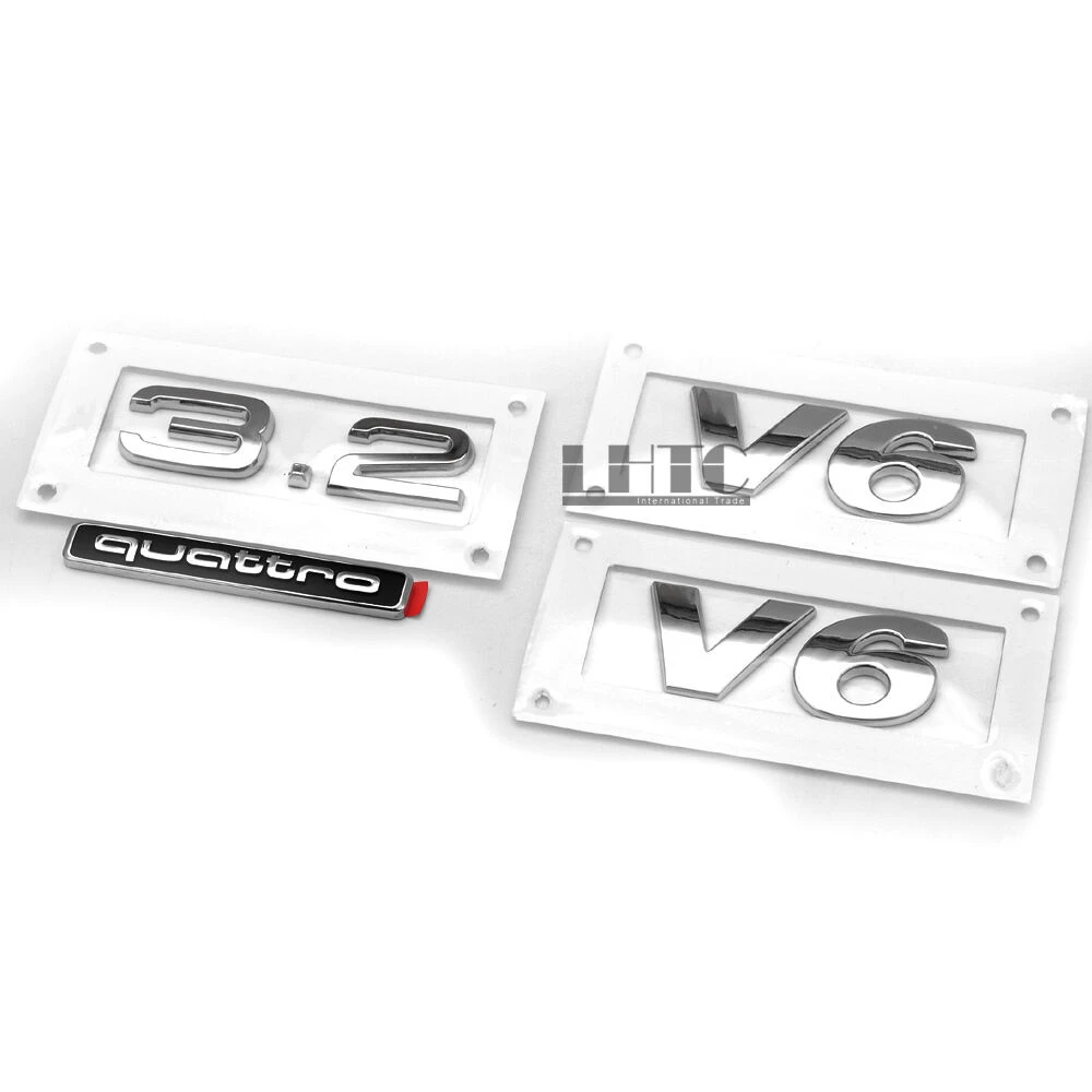 4x Chrome Finish Body Side V6 & Rear 3.2 Quattro Badge Emblem Oem For ...