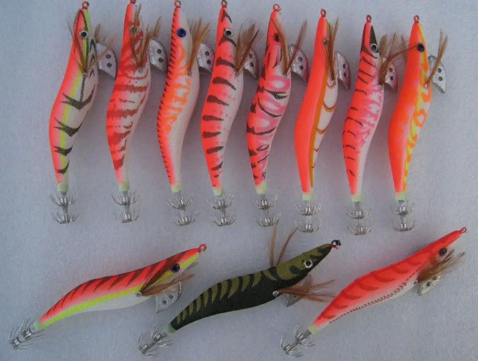 10 pcs squid jigs 3.5 # (13.5 cm de comprimento, 21g de peso) cor ...