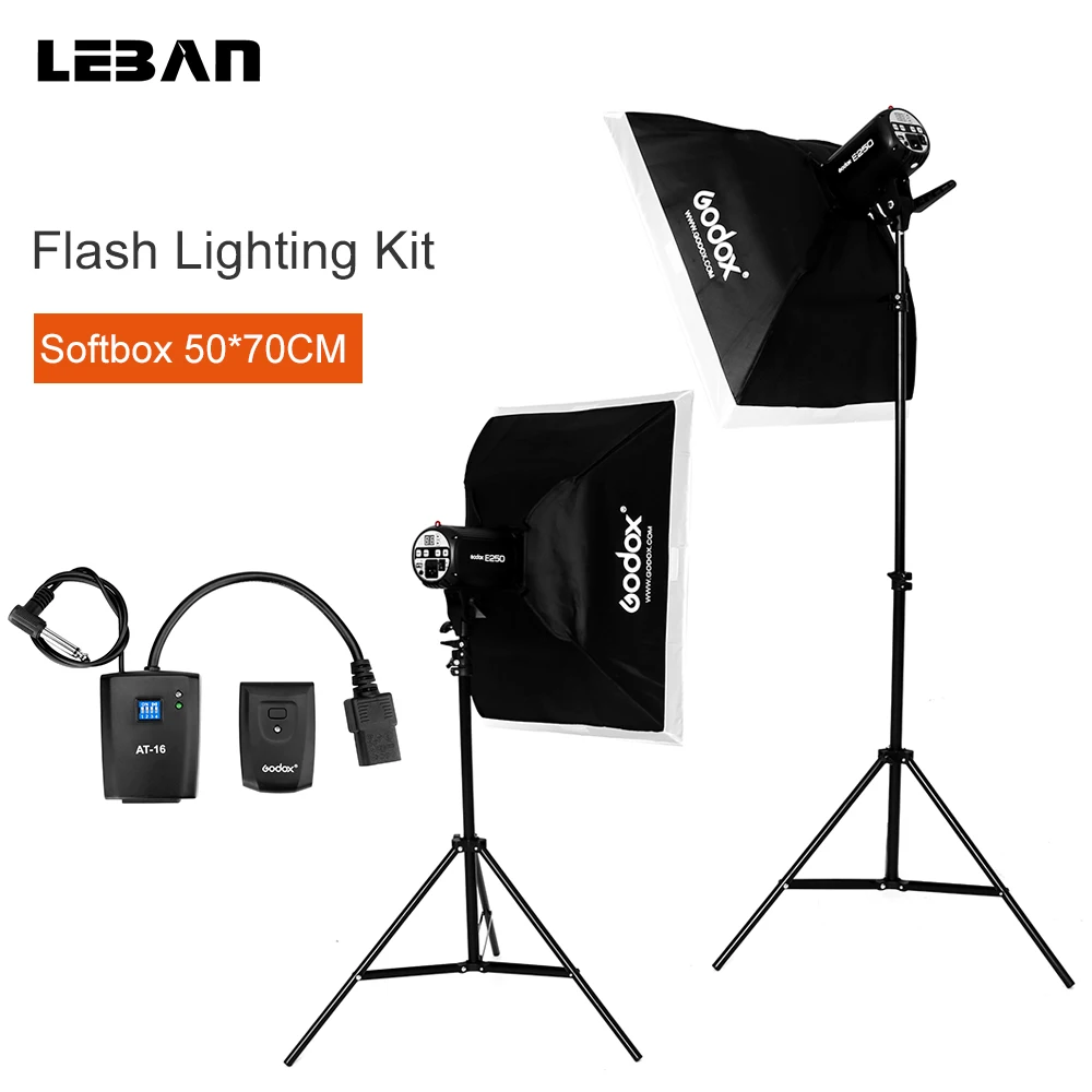 2x Godox E250 500w Flash Light Kit With At-16 Trigger & 2x 50x70cm ...