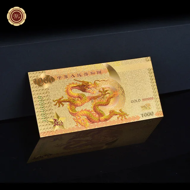 Metal Gold Foil Banknote With Chinese Dragon Design Fake China Currency ...