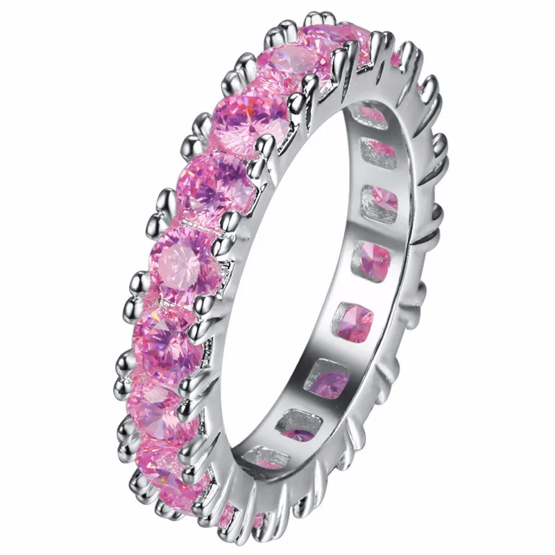 MEGREZEN Women'S Picture Rhinestones Rings Pink Rhinestone Silver ...