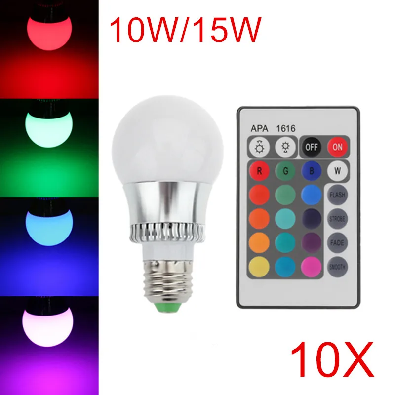 E27/E14 Dimmable LED RGB bulb 10W 15W AC 85 265V RGB led Lamp with ...