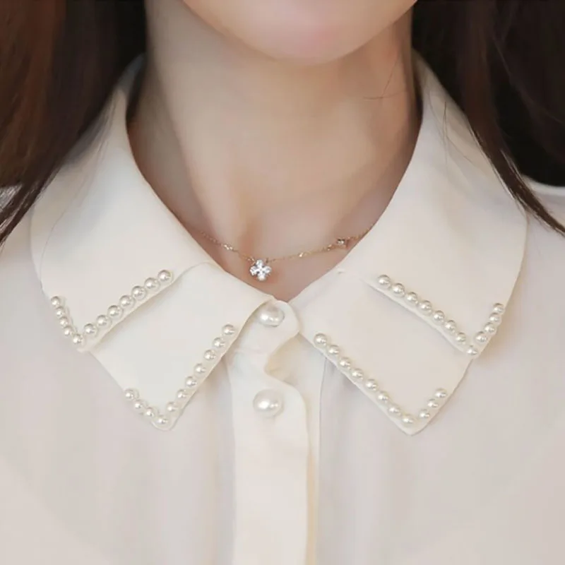 women imitation pearl collars white chiffon pointed layered detachable ...