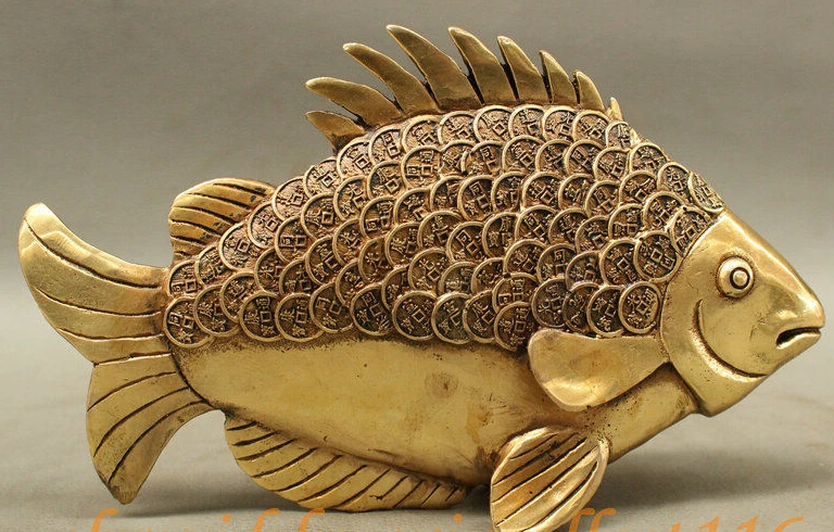 FengShui Chinese Folk Bronze Auspicious Wealth Money Coin Fish Copper ...