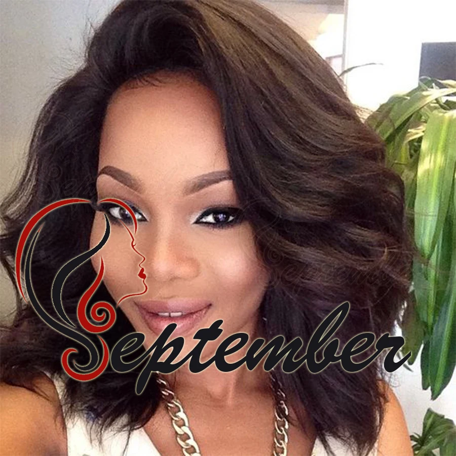 African american short bob wigs synthetic lace front wig body wave heat ...