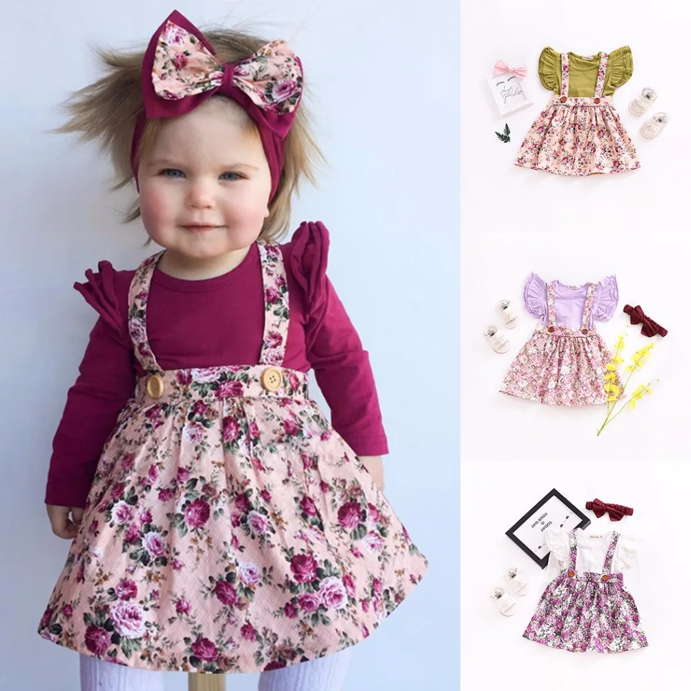 Girls Dresses Flower Printed Princess Dress Toddler Summer Casual Strap ...
